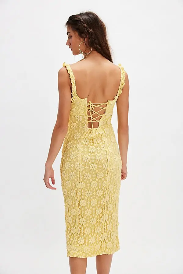 Free People Lucinda Lace Midi Dress In Sunshine Combo - 32% Off